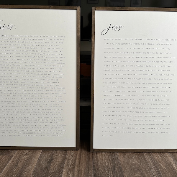 Custom Wedding Vows Sign Set | Personalized Anniversary Gift - Etsy