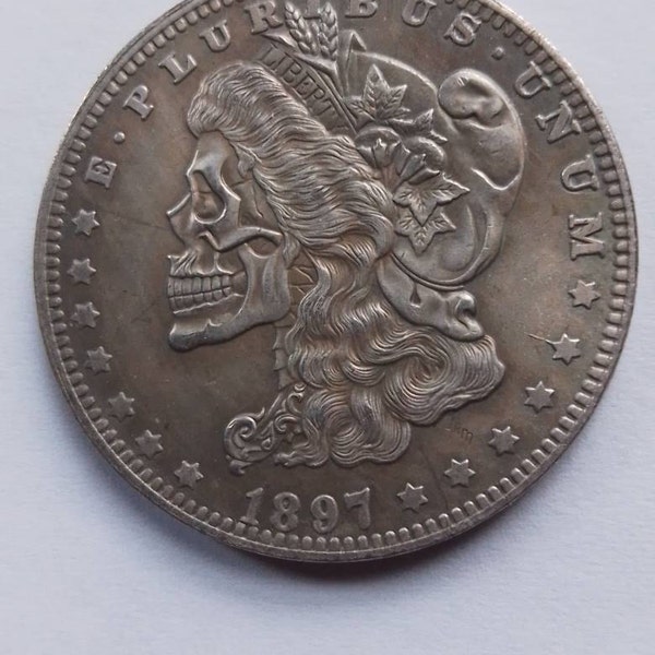 1899 Morgan Silver Dollar. Life/death. Carved/hobo Coin. 38mm 23g. .999 ...