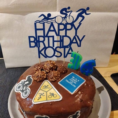 Triathlon Birthday Cake Topper Happy Birthday Cake Topper - Etsy