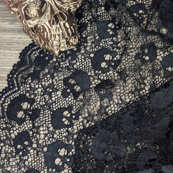 Black Stretch Skull Lace Trim: Gothic Halloween Decor - 7" Wide - Etsy