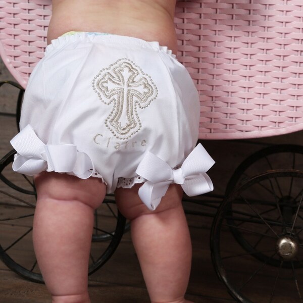 White and Silver Cross Personalized Christening Baptism Diaper Cover ...