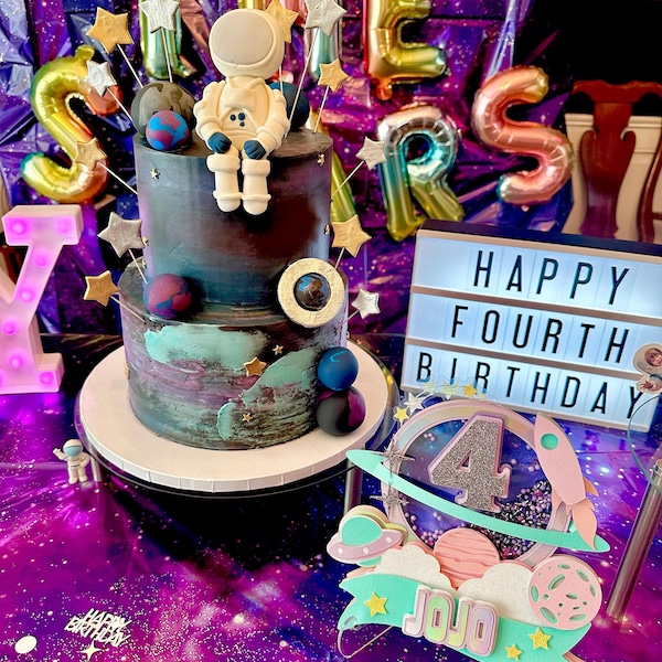 Space Cake Topper, Galaxy Cake Topper, Rocket Ship Cake Topper, Outer ...