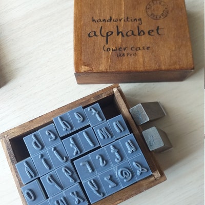 Alphabet Rubber Stamp Set With Wooden Box Antique Handwriting Upcase ...