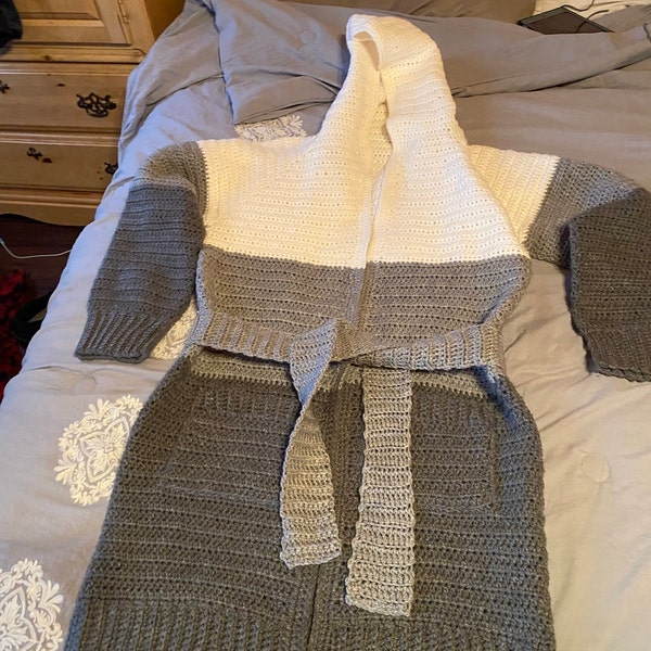 CROCHET PATTERN & VIDEO / Hooded Colour Block Cardigan With Pockets and Belt, Sizes Xs-5x, Top ...