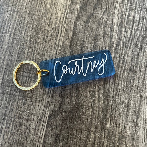 Colorful Rectangle Keychain | Back to School | Custom Calligraphy Name ...