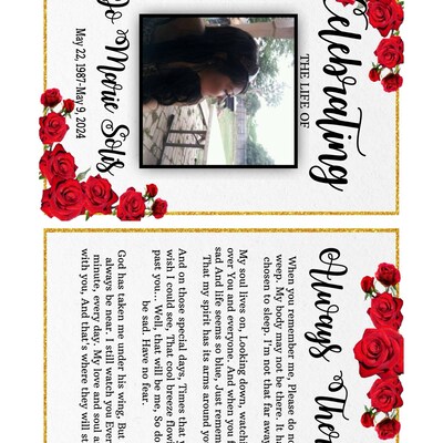 Trifold Funeral Program Template, Tri-fold Brochure, Red Rose Funeral Program Theme, Memorial ...