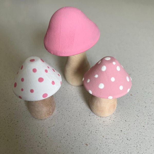 Set of 3 Mini Mushroom Toadstools Girls Bedroom Decor Fairy Decor Pink ...