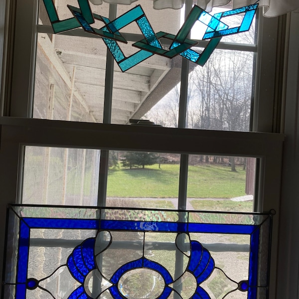 Turquoise Stained Glass-stained Glass Suncatcher-stained Glass Mobile ...