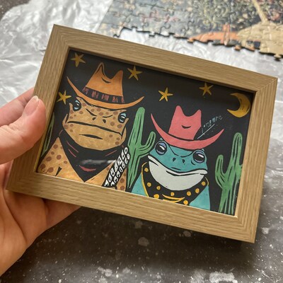 Framed Cowboy Frog Print Ready to Hang 4x6 Wall Print Whimsical Funny ...