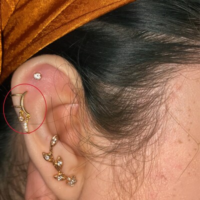 Dainty Moon Shaped Ear Cuff Earrings With CZ Dangling Charms - Etsy