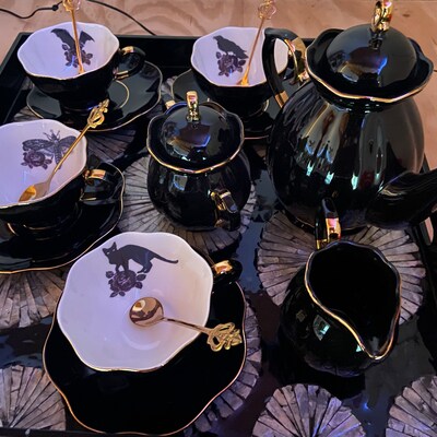 Green Pink or Blue Porcelain Witch Tea Set 7 or 11 Pieces. - Etsy