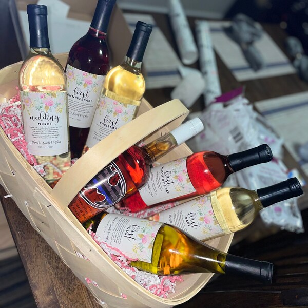 Year of Firsts Wine Labels - Personalized Wedding Milestone Wine Labels ...