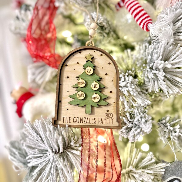 Tree Family Christmas Ornament, Engraved Ornament, Wood Ornament ...