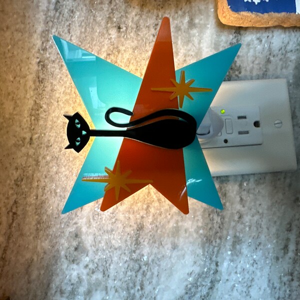 Mid Century Modern Night Light Black Cat Acrylic Design Atomic Plug in ...