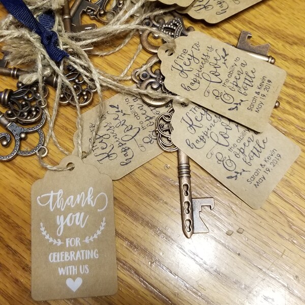 Key Wedding Favors Tag Rubber Stamp, Love and an Open Bottle, Rustic ...