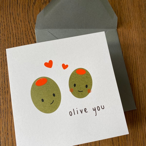 Olive You Card, Love Card, Anniversary Card, Funny Anniversary Card ...