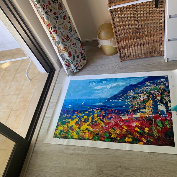 Original Positano Oil Painting on Canvas, Italian Church View Amalfi ...