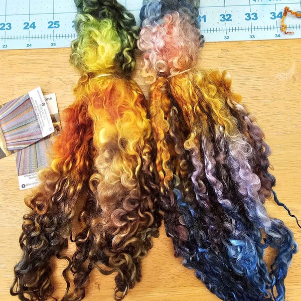 Hand Dyed Wool Locks Curls Blue Faced Leicester Assorted Earthy Pastels ...