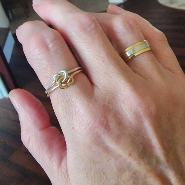 Double Knot Ring, Knot Promise Ring, Gold Filled Ring, Two Toned Ring, Two Love Knots, Love Knot ...
