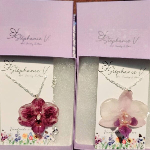 Purple-white Orchid Necklace|925 Sterling Silver Chain|18k Gold Plated ...