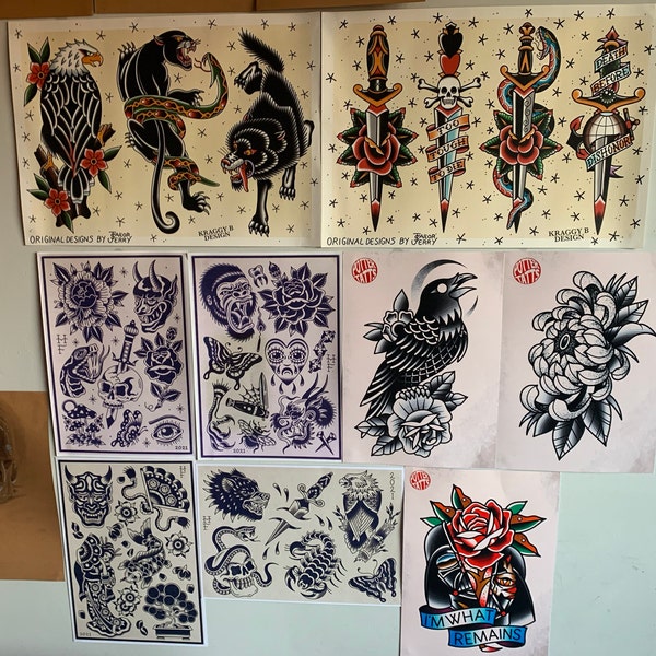 A4 Traditional Black Work Tattoo Art Print - Etsy UK