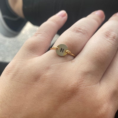 Stamped Initial Ring, Gold Letter Ring, Brass Ring, Personalized Ring ...
