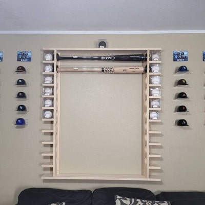 9bat Wood Baseball Bat Display Rack W/ Multiple Shelves Premium Pine ...