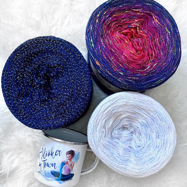 Navy Blue Yarn Cake With Glitter, Yarn With Multicolor Metallic Thread ...
