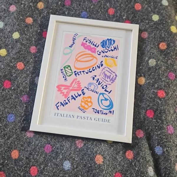 Colourful Pasta Guide Print Kitchen Wall Art Prints Food Art Quirky ...