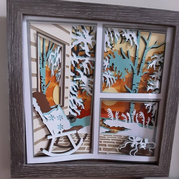 3D SVG Winter Shadow Box, Layered Sunset Shadow Box Svg, Snowflakes 3D ...