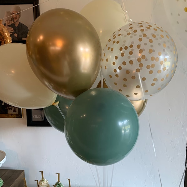 Sage Green Balloons Chrome Gold and Confetti Elegant Sage Decorations ...