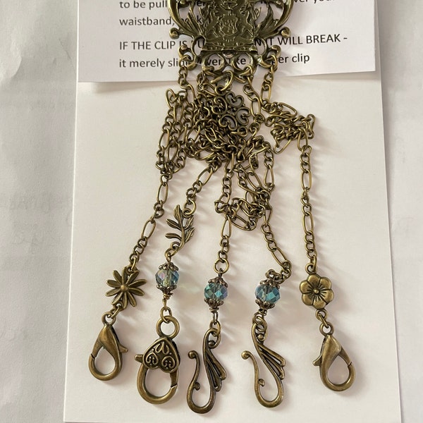 Bronze Victorian Crest Chatelaine With Waist Clip 5 Chains and Hooks ...