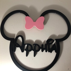 Disney Minnie Mouse Silhouette Name Decor, Wooden Minnie Mouse With Bow ...