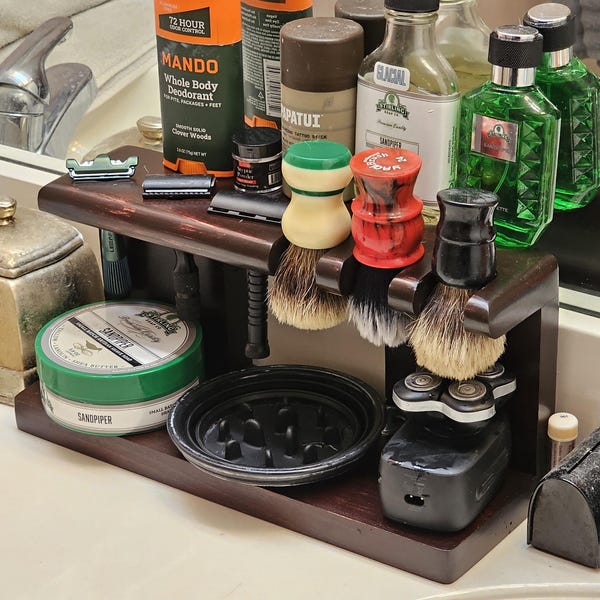Safety Razor and Shaving Brush Stand Double Decker Wooden, Room for ...