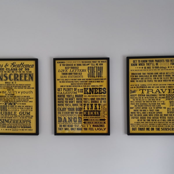 Sunscreen Lyric Screenprint, Baz Luhrmann Lyrics Print, Sunscreen ...