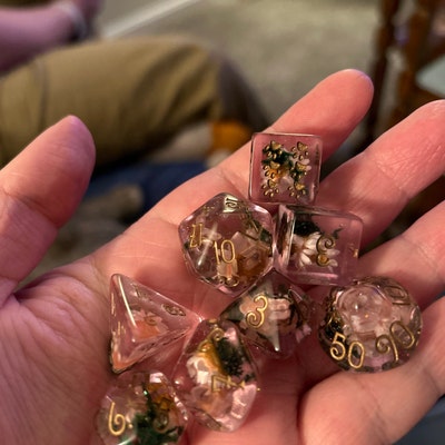 Pink Flowers and Moss Dice Set, TTRPG Dice, Polyhedral Dice, D&D Dice ...