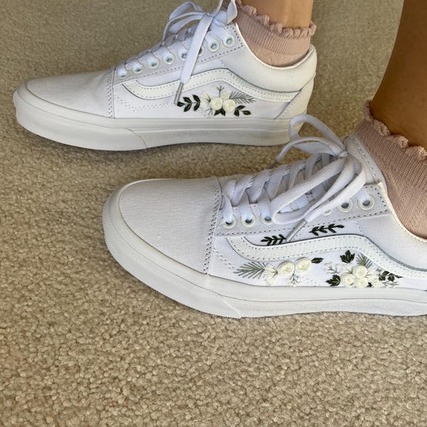 Bridal Flowers Embroidered Vans Wedding, Custom Vans Embroidered ...