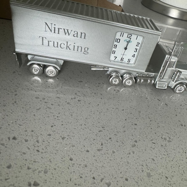 Silver Metal Semi Truck Mini Desk Clock - Engraved Personalized Desktop ...