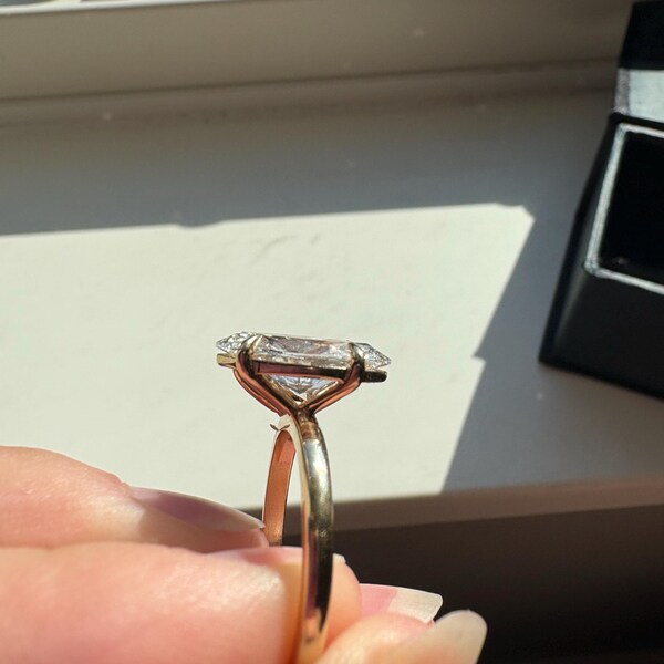 Halo 2.40ct Emerald Cut Engagement Ring, Split Shank Moissanite Wedding ...