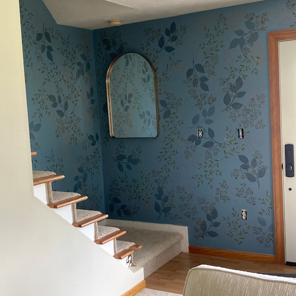 Watercolor Leaves Wall Pattern Kit- FLORAL WALL STENCILS Instead of ...