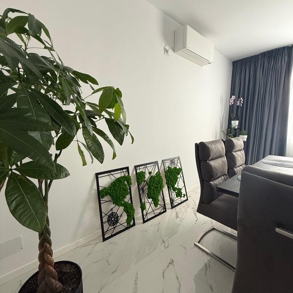 World Map With Moss Home Decoration Botanical Triptych 3 Piece - Etsy