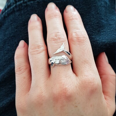 Silver Whale Ring, Sterling Silver Adjustable Ring Whale Jewelry ...