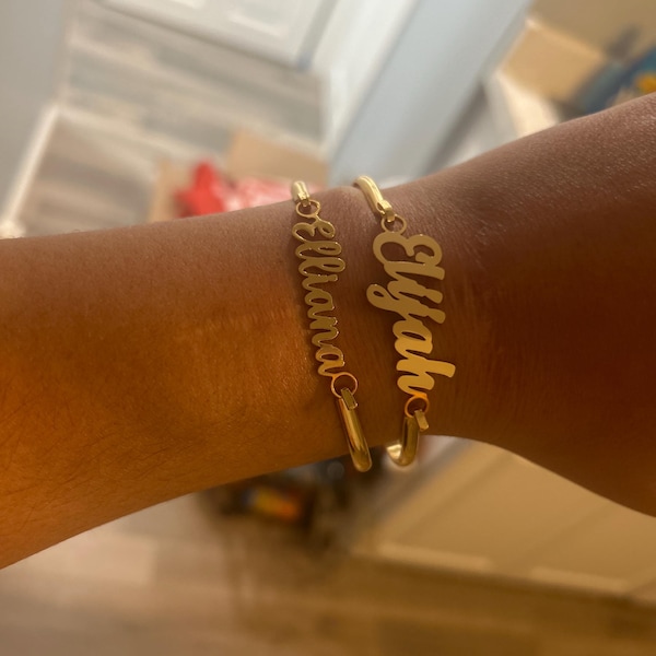 Custom Bangle Bracelet - Name Bangle - Personalized Bangle - Gold Name ...