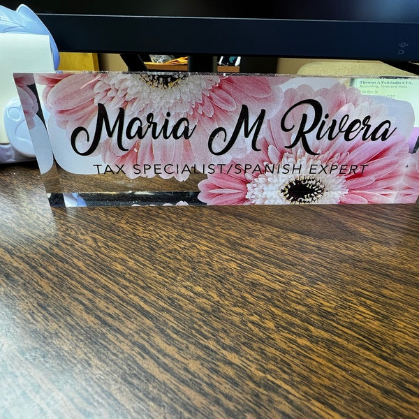 Personalized Desk Name Plate| Daisy Design Office Desk Decor on Clear ...