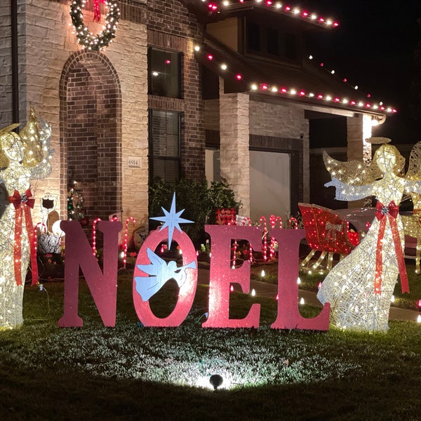 Noel Christmas Sign With Engraved Angel Yard Art Sign Large - Etsy