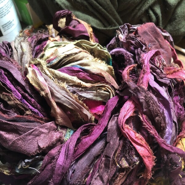 Razzle Dazzle Beet Juice Recycled Sari Silk Ribbon Yarn 5, 10 Yards or ...