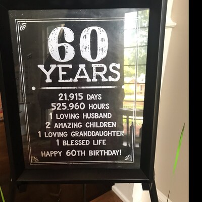 Custom '60 Years' Printable Birthday Sign Days Hours - Etsy