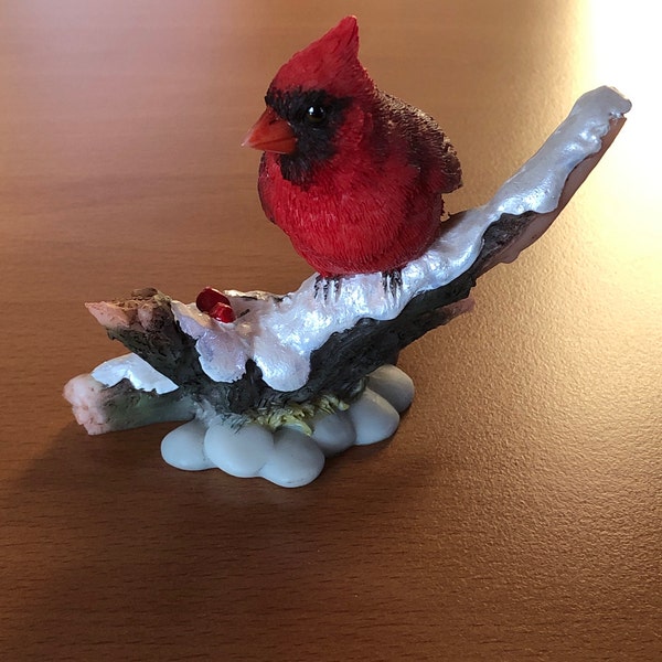 Handmade Red Cardinal, Red Cardinal on Snowy Tree Branch, Red Cardinal ...