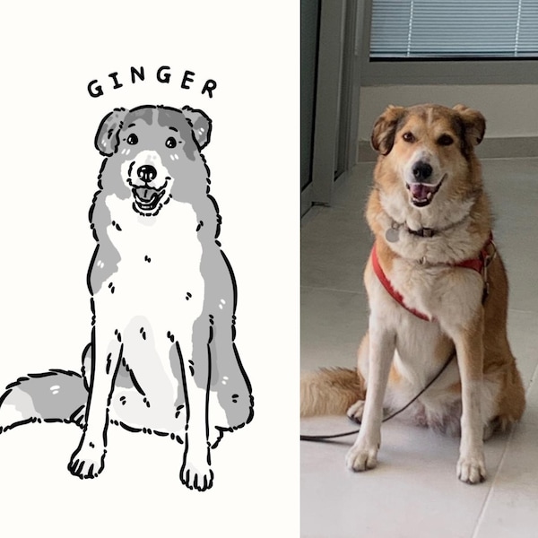 Digital Custom Two Pet Portrait for Dogs/cats, Minimalist Line Art ...