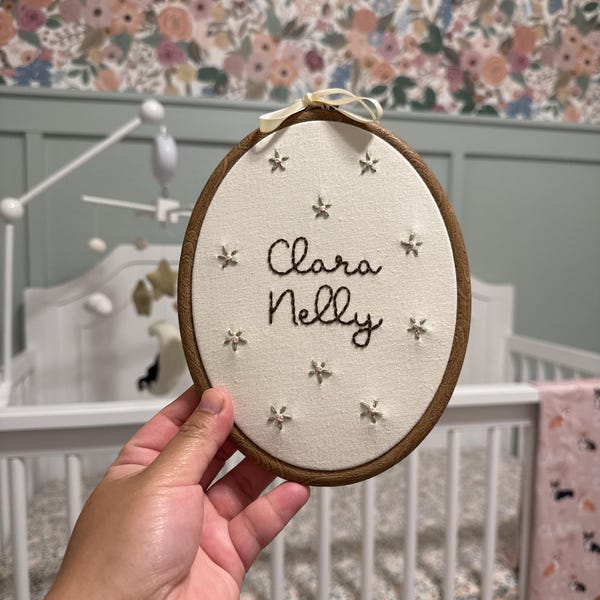Hand Embroidered FLORAL Custom Name Hoop | Personalized Baby Gift ...